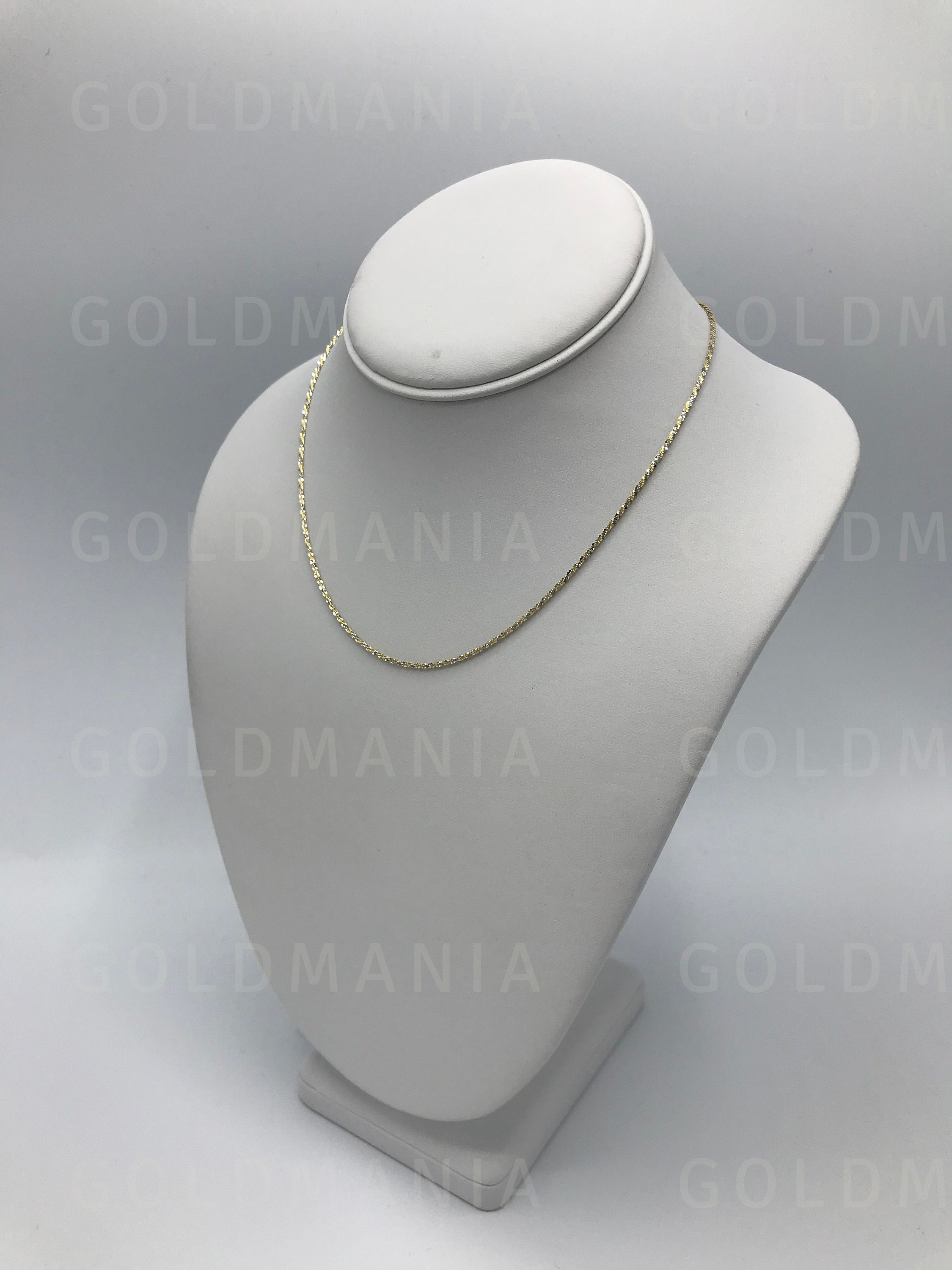 Two Tone Solid 14K Gold Sparkle Rope Chain Necklace 16 | Etsy