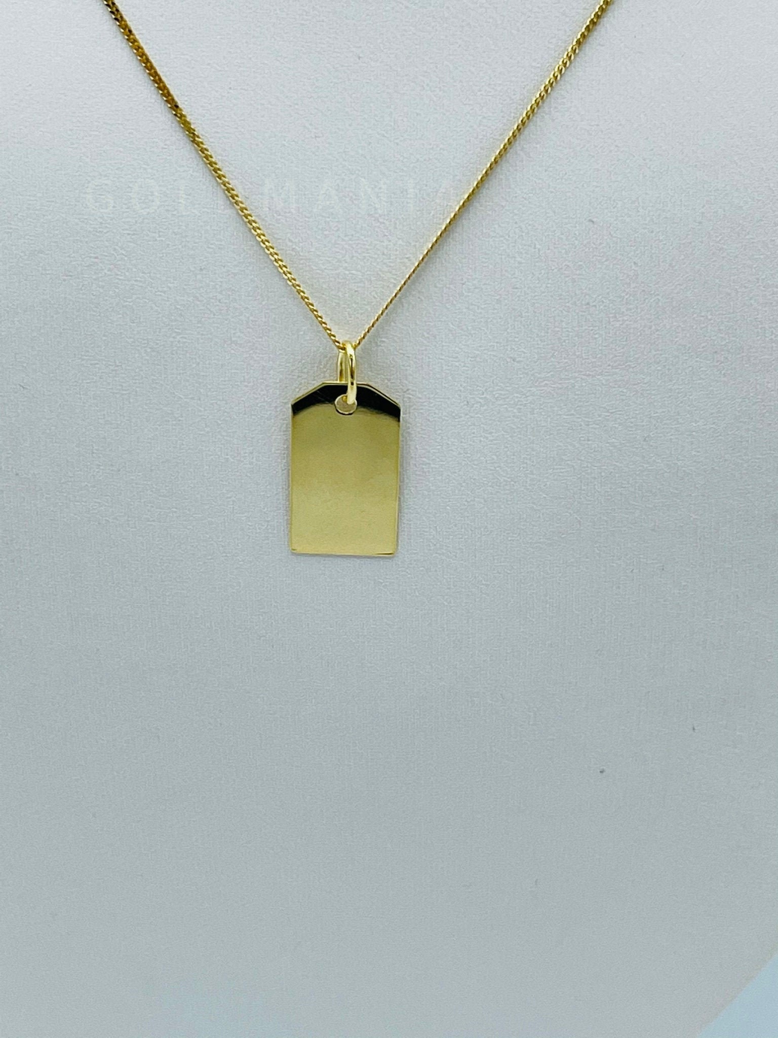 Solid 14K Yellow Gold Dog Tag Pendant Chain Necklace 20mm by - Etsy