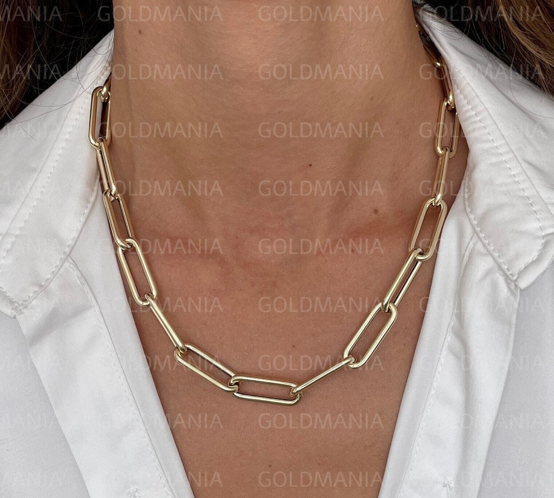 Paperclip Necklace, 14K Gold Paperclip Necklace, Thick Paperclip Chain ...