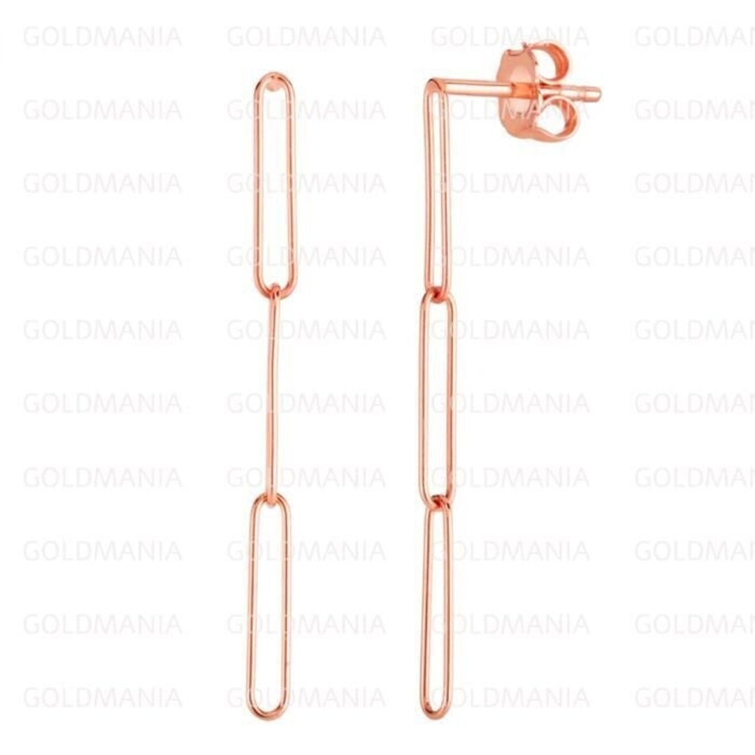 14K Rose Gold Thin Paperclip Drop Earrings, Paperclip Earrings, Link ...