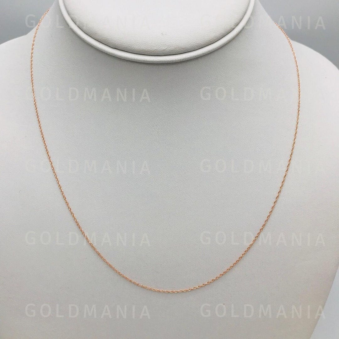 10K Solid Rose Gold Thin Rope Chain Necklace, 18" Inch, 1mm Thick, Real ...