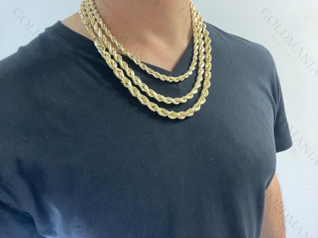 10K Gold Rope Chain Necklace, Chunky Rope Chain, 7mm 8mm 9mm Thick Rope ...