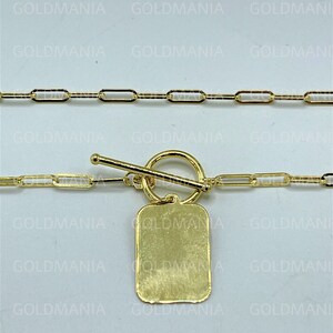 14K Yellow Gold Paperclip Tag Necklace With Toggle Lock - Etsy