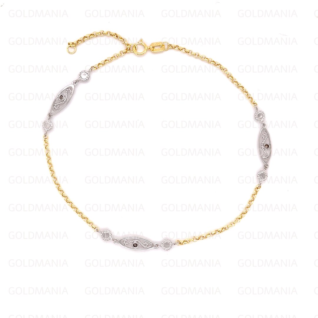 14K Gold Two Tone Anklet Chain Vintage Style, Antique Style, 10 Inch ...