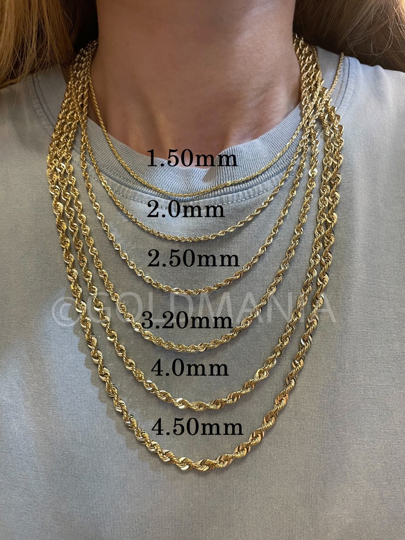 10K Yellow Gold Diamond Cut Rope Chain Necklace 16-24 1.5mm - Etsy