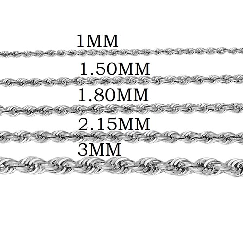 Solid 14k White Gold Rope Chain Diamond Cut Italian Necklace - Etsy