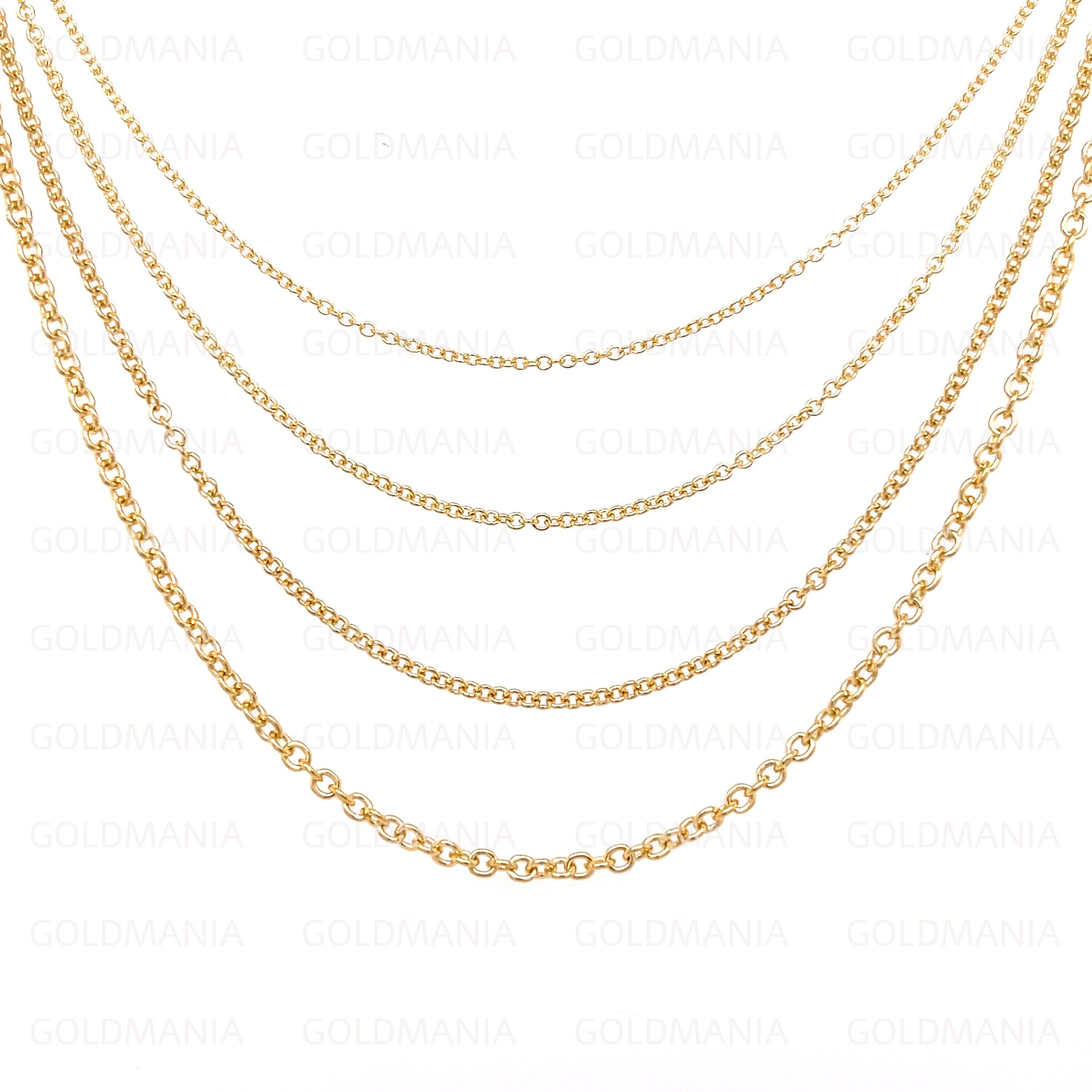 14K Solid Yellow Gold Cable Link Chain Necklace: Real Gold (1mm-2mm ...