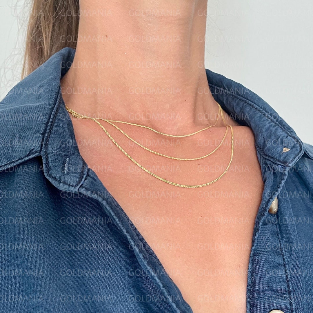 14K Solid Yellow Gold Wheat Chain Necklace: Thin Spiga Chain (0.6mm - 1 ...