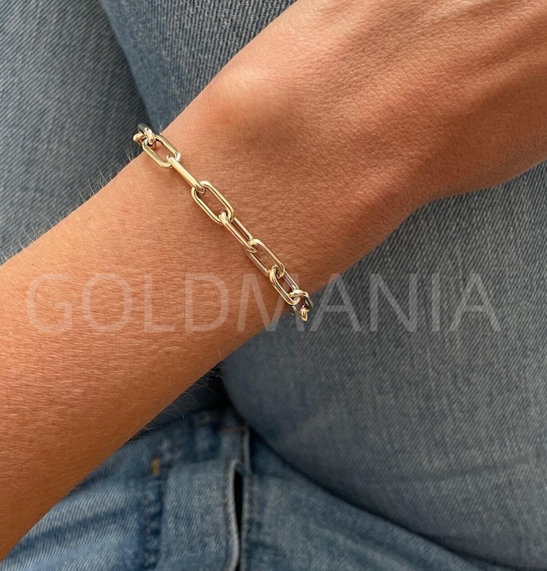 14K Yellow Gold Paperclip Chain Bracelet: Women's Toggle Bracelet - Etsy