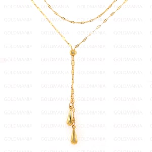 14K Yellow Gold Layered Chain Necklace, Double Strand Necklace, Lariat ...