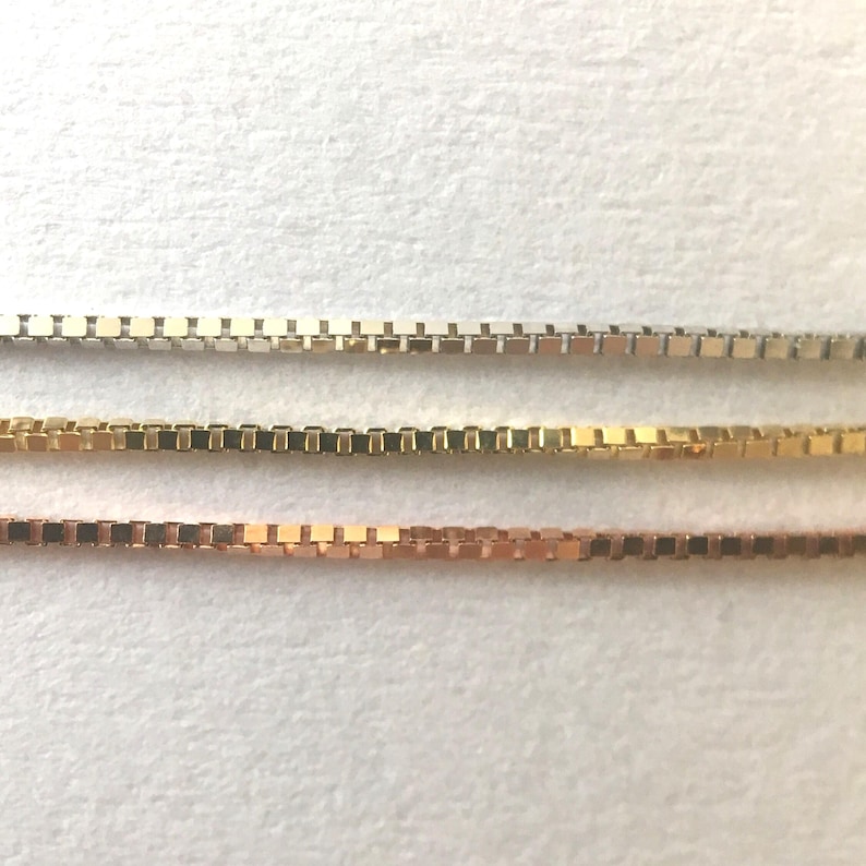 14K Solid Gold Dainty Box Chain Necklace: Yellow, White, Rose Gold (0 ...