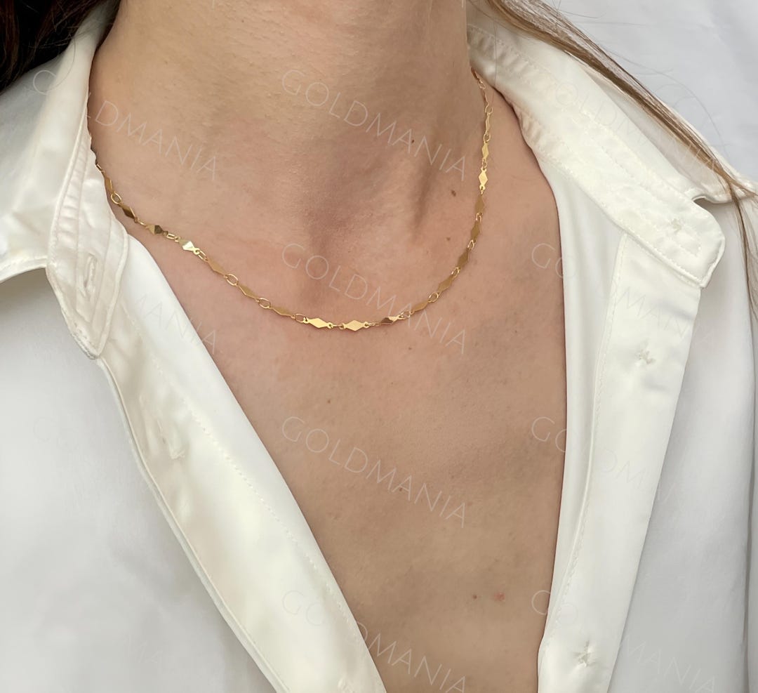 14K Solid Yellow Gold Mirror Link Chain Necklace, 16.25" 18", 3mm Thick ...