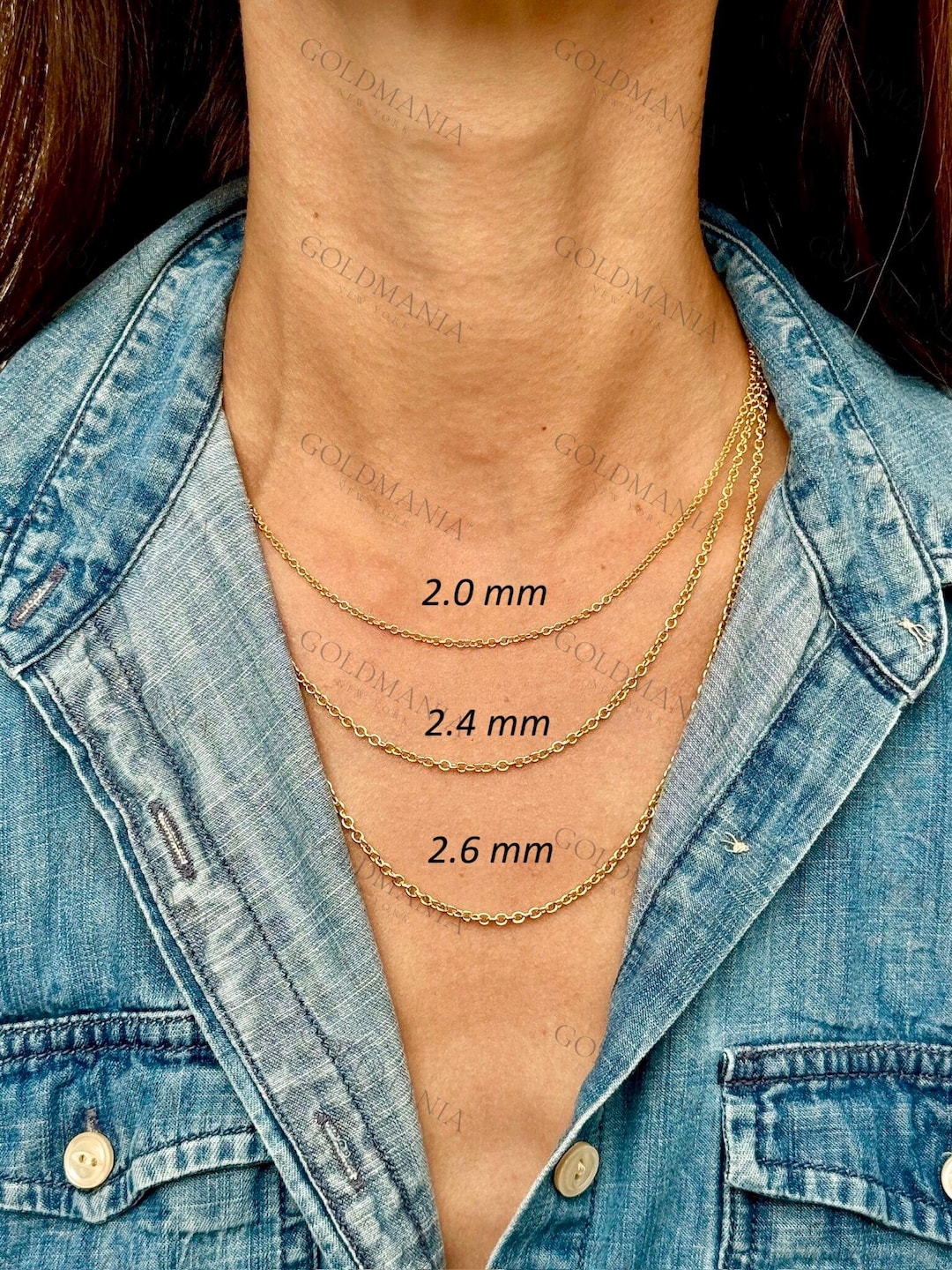 14K Solid Yellow Gold Round Cable Link Chain Necklace, 2 Mm 2.4 Mm 2.6 ...