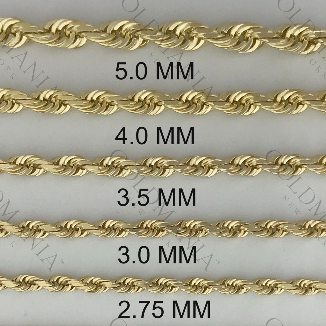 14K Solid Yellow Gold Diamond Cut Rope Chain Necklace, 16 30, 2.75 Mm 7 ...