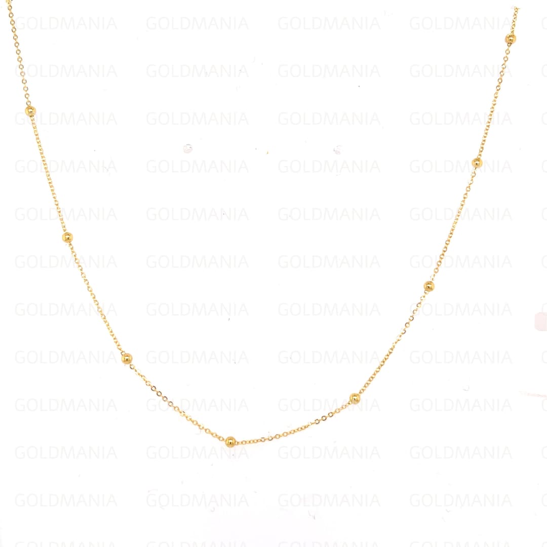 14K Solid Yellow Gold Bead Saturn Chain Necklace, 18 Inch, Real Gold ...