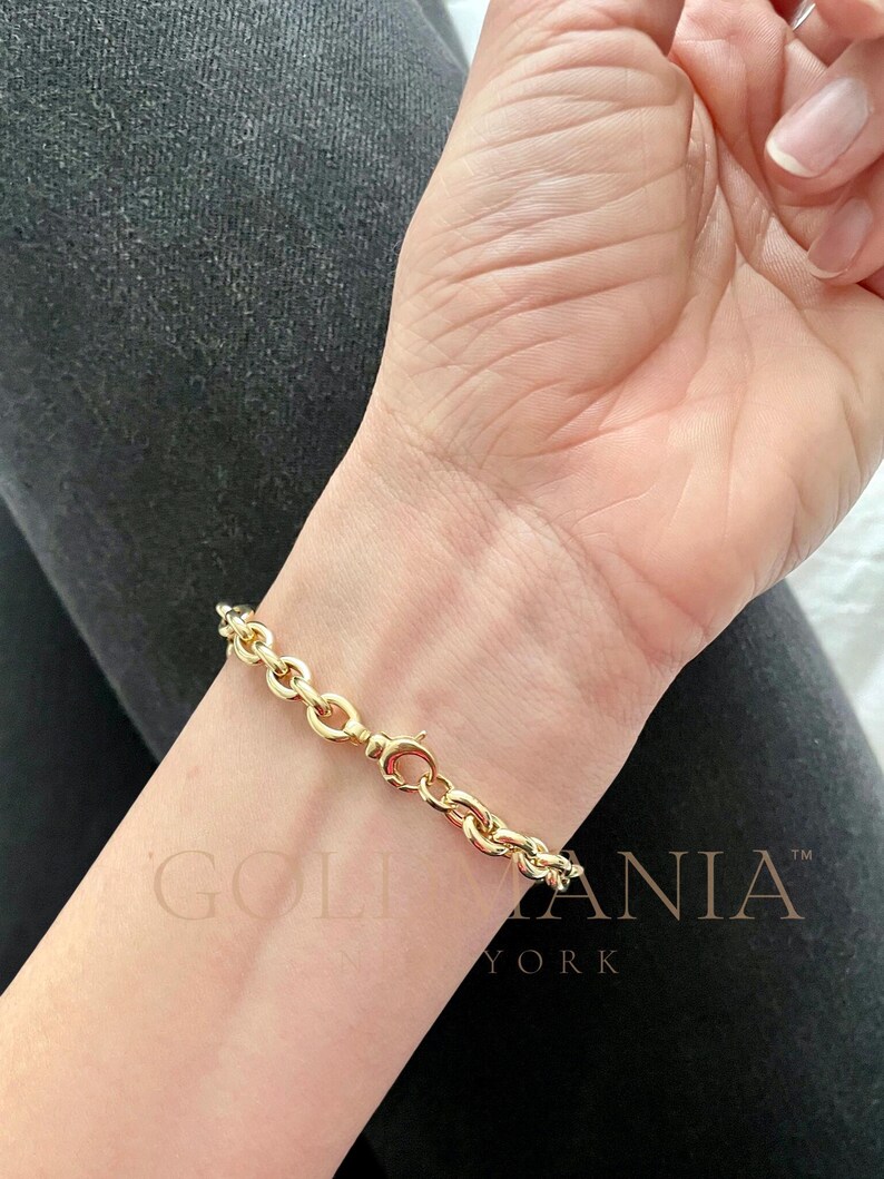 14K Yellow Gold Oval Link Rolo Bracelet: 6.2mm Thick / 7.5" - Etsy Canada