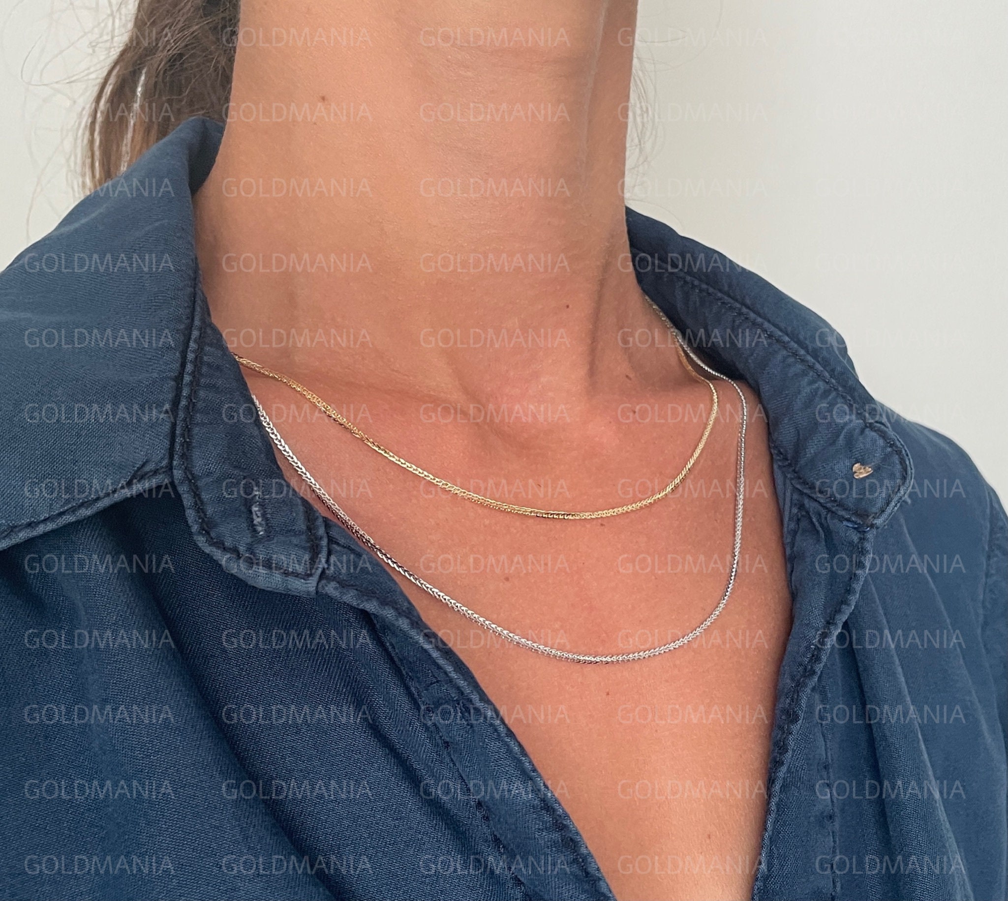 14K Solid Gold Square Wheat Chain Necklace 16 18 - Etsy