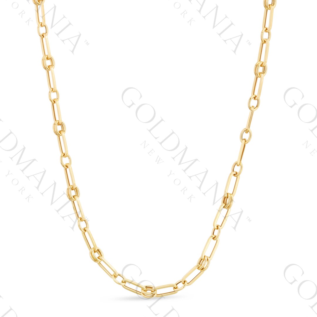 14K Yellow Gold Paperclip and Round Link Chain Necklace, 18" Inch, 5.6 ...