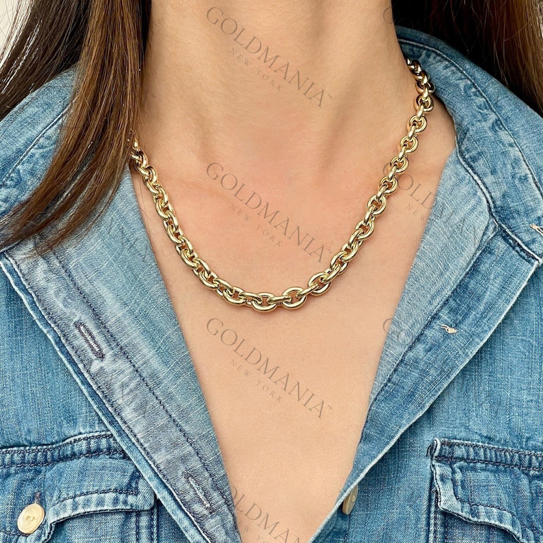 Rolo Necklace, 14K Gold Rolo Chain, 14K Rolo Necklace, Oval Link Chain ...