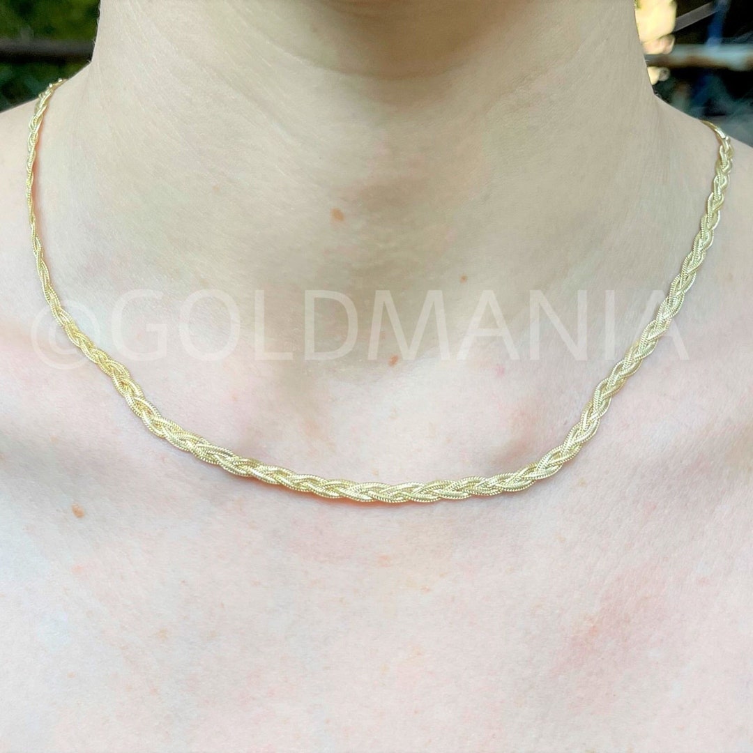 14K Solid Yellow Gold Braided Foxtail Chain Necklace, 18 Inch, 3.5mm ...