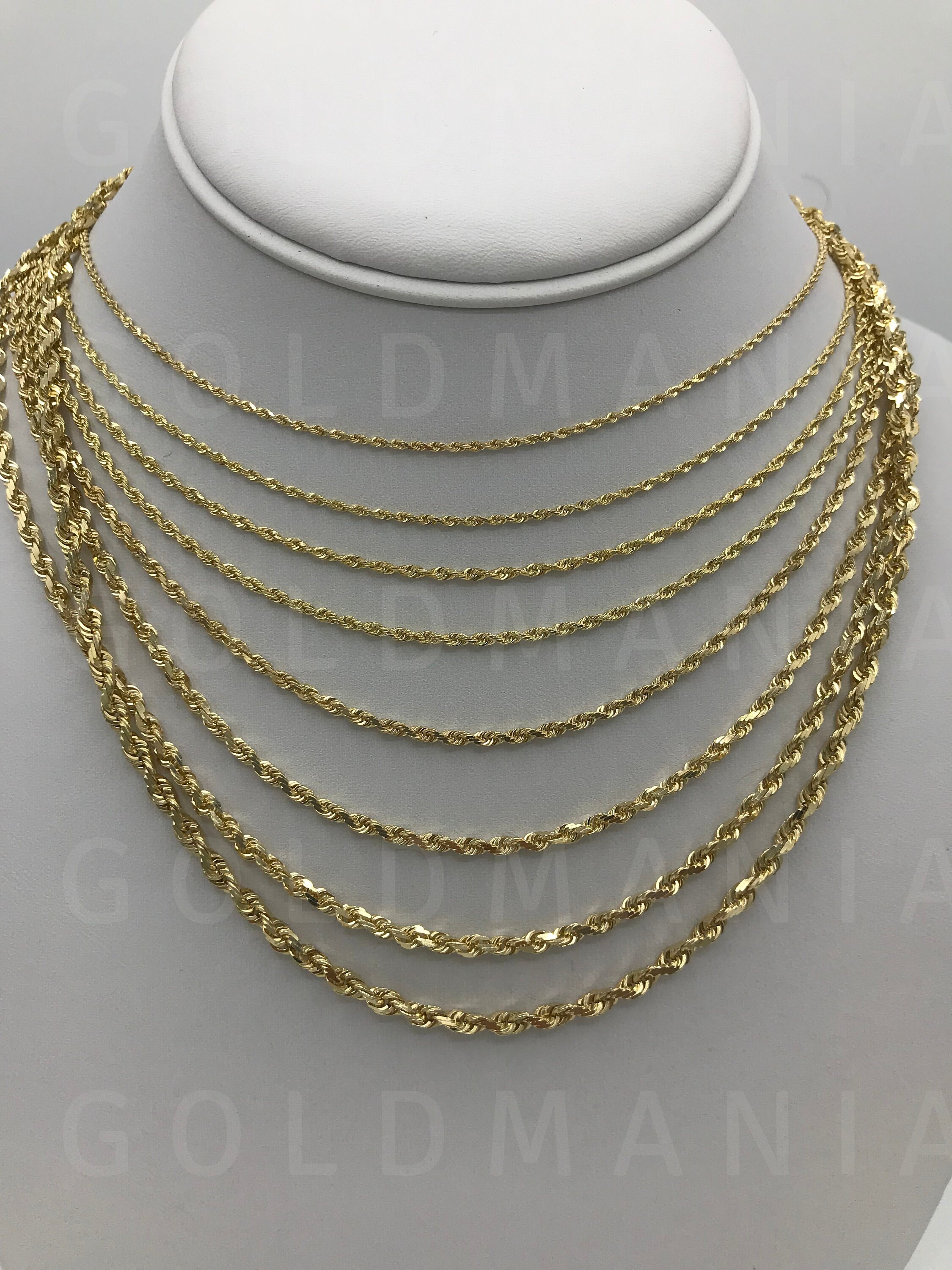 10K Solid Yellow Gold Diamond Cut Rope Chain Necklace - Etsy