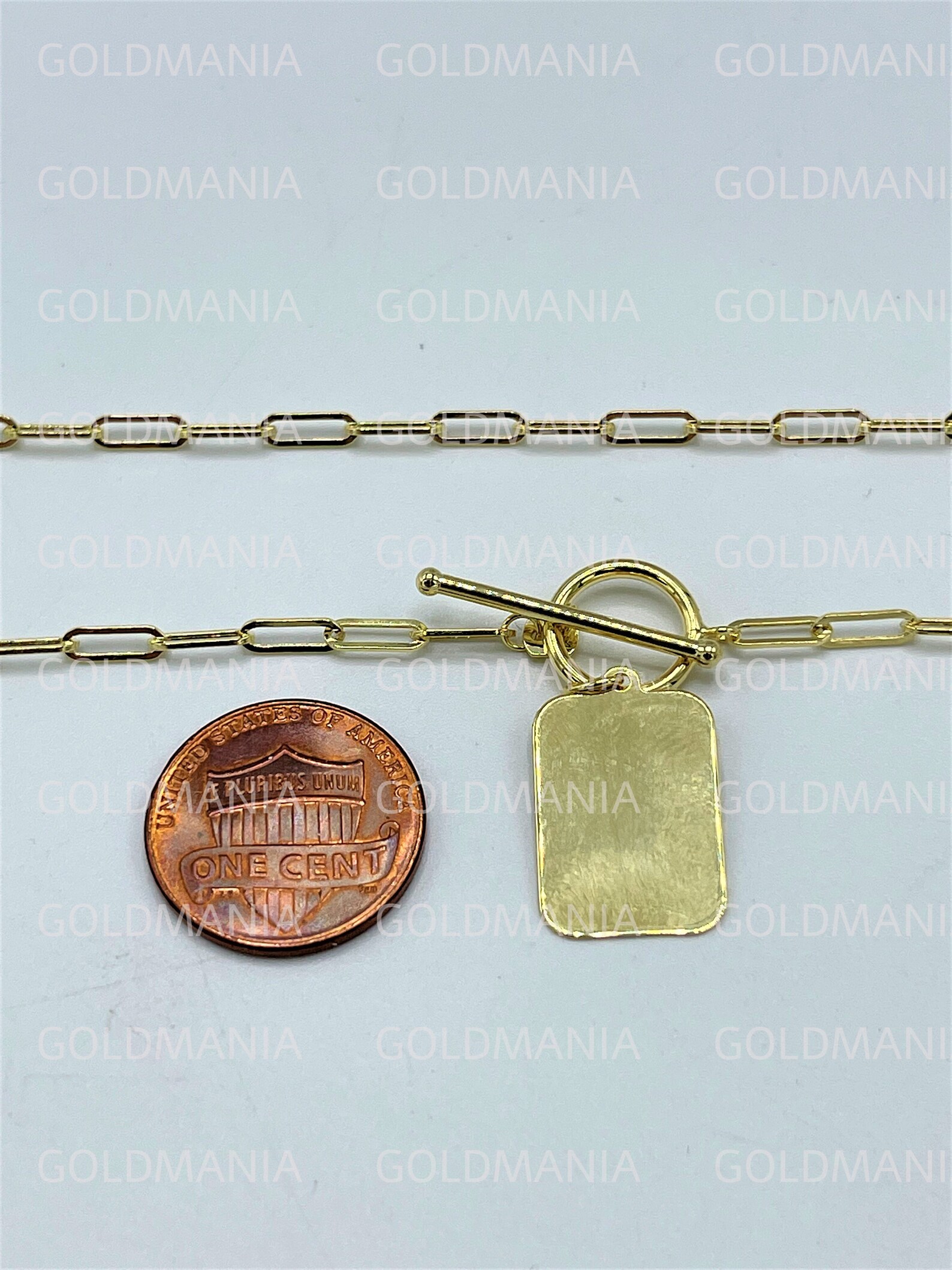 14K Yellow Gold Paperclip Tag Necklace With Toggle Lock - Etsy