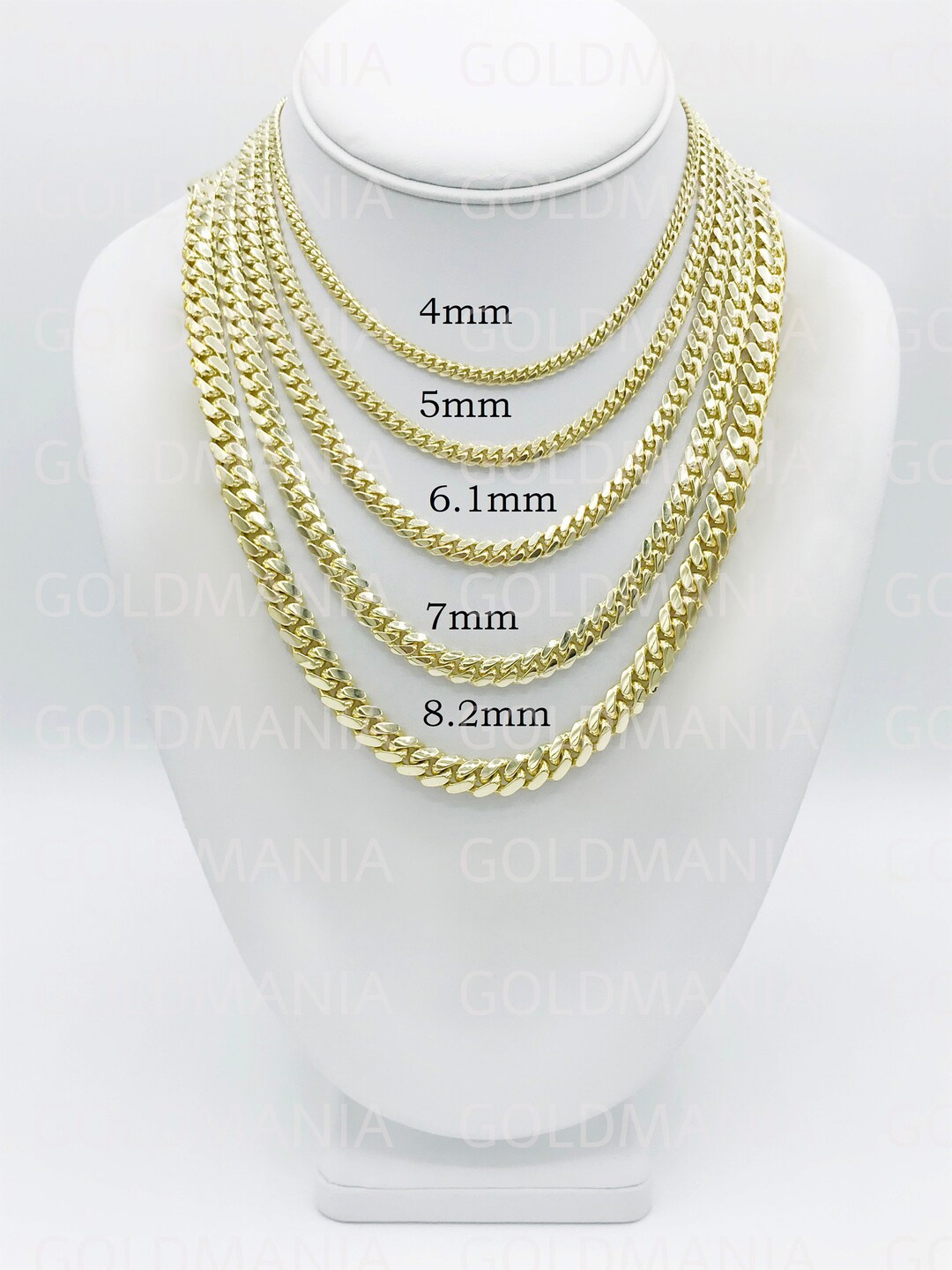 10K Solid Yellow Gold Miami Cuban Chain Necklace Men, 22 26 Inch, 4mm 8 ...