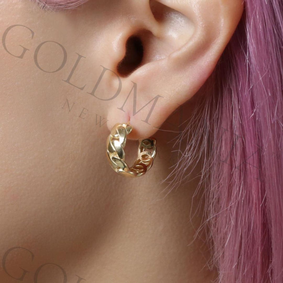 14K Gold Chunky Curb C-hoop Earrings - Etsy
