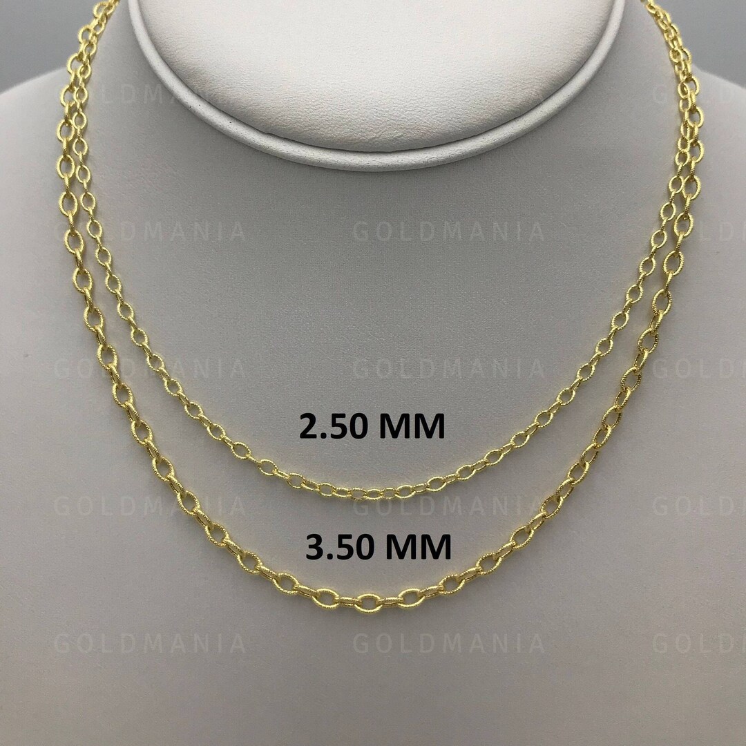 14K Yellow Gold Textured Oval Link Chain Necklace, 16" to 24" Inch, 2 ...