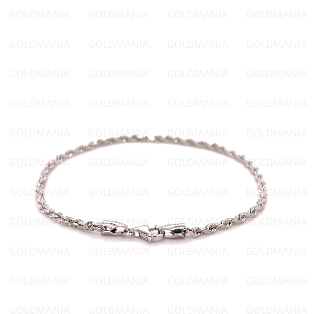 14K Solid White Gold Diamond Cut Rope Chain Bracelet 7 - Etsy