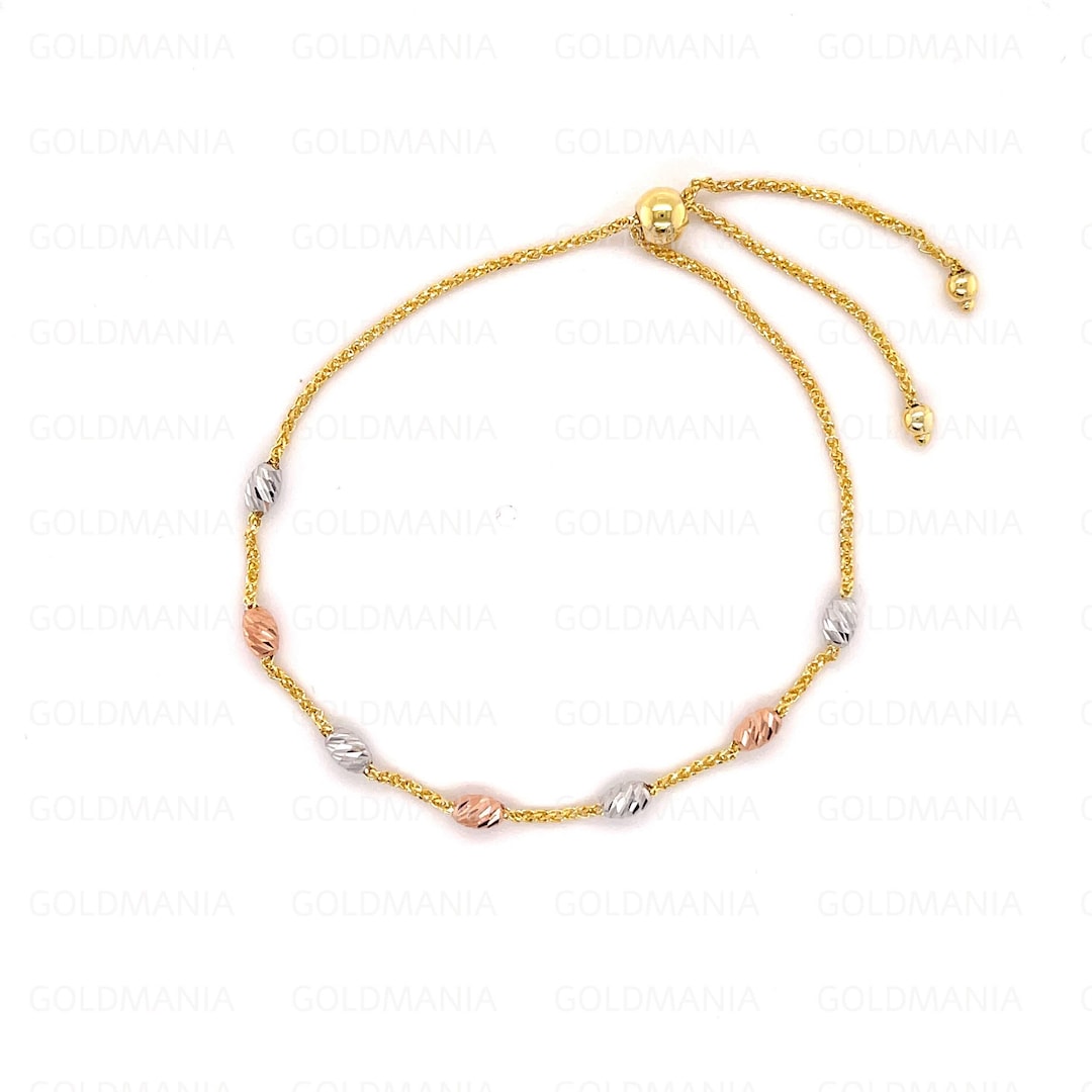 Tricolor 14K Gold Bead Friendship Bracelet, 9.25" Adjustable, 14K ...