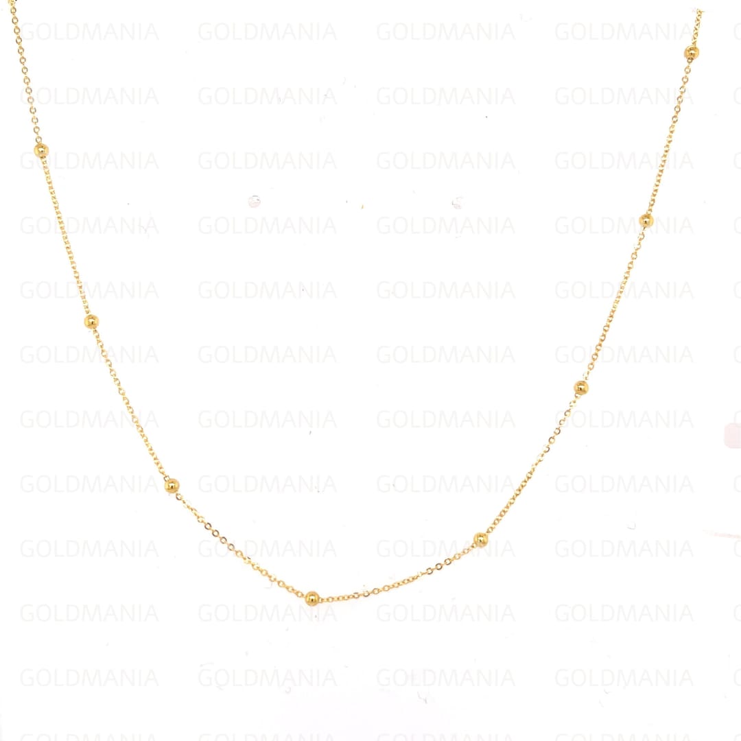 14K Solid Gold Dainty Bead Station Chain Necklace, Saturn Chain ...