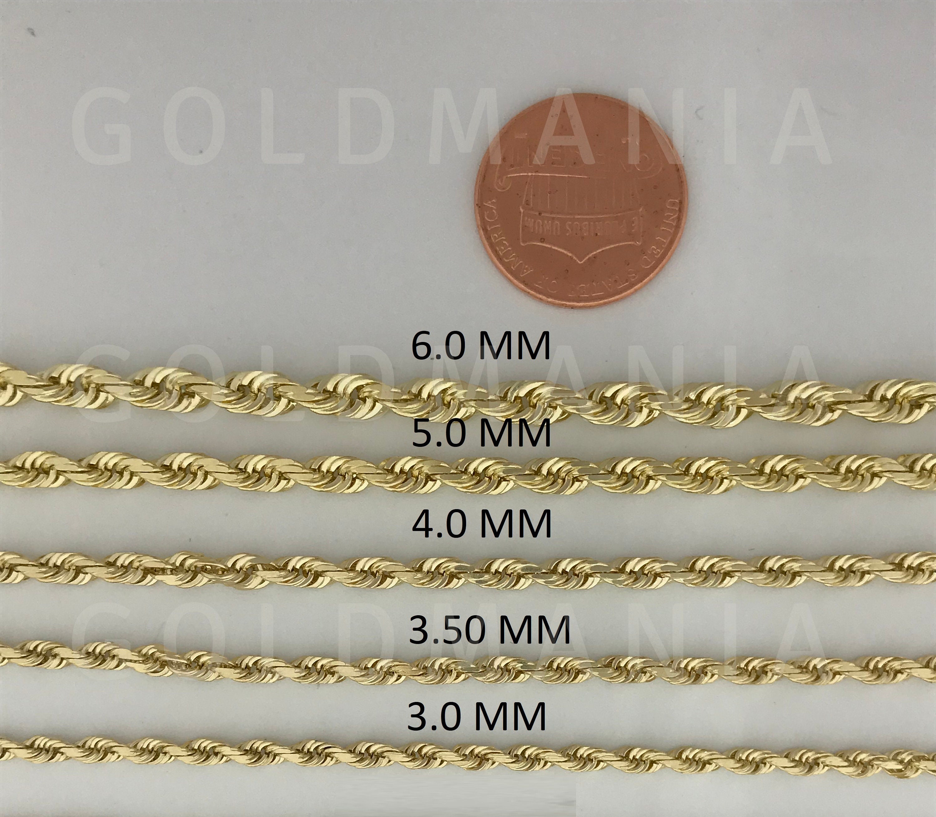 14K Solid Yellow Gold Diamond Cut Rope Chain Necklace - Etsy