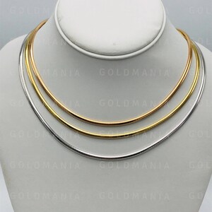 14K Solid Gold Omega Chain Necklace, 16" 18" 20", 3MM Thick, 14K Yellow ...