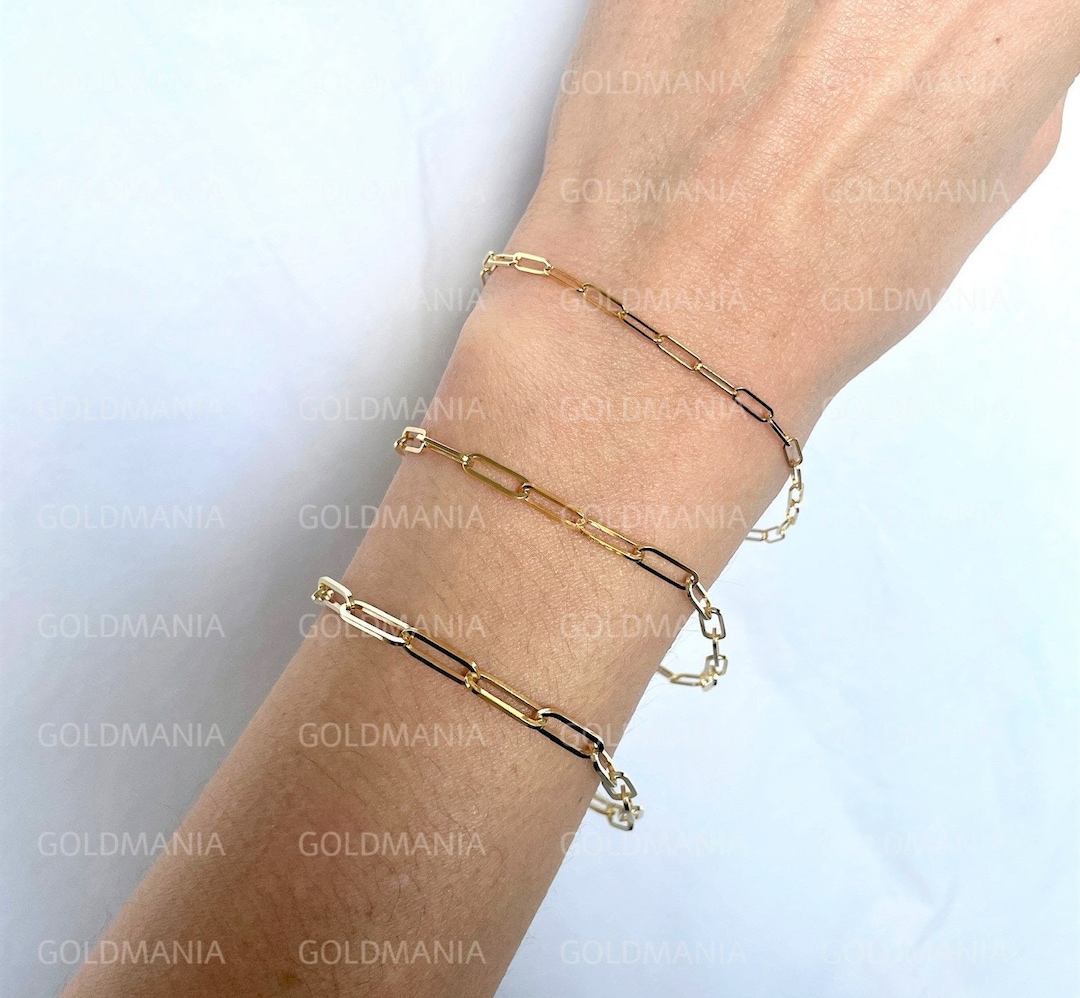 14K Solid Yellow Gold Paperclip Bracelet, 7"; 7.25" Inch, 2.5mm 3.6mm ...