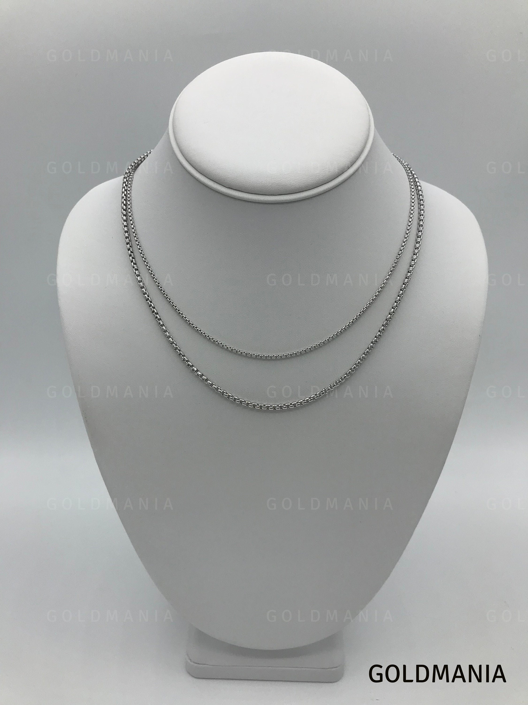 14K White Gold Round Box Chain Necklace 16-24 Inch | Etsy