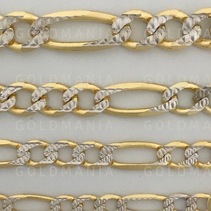 14K Solid Gold Two Tone Figaro Chain Necklace: 3.8mm - 7mm Thick - Etsy