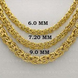 14K Gold Byzantine Necklace 6 Mm 7.20 Mm 9 Mm Thick 18 20 Inch Etsy