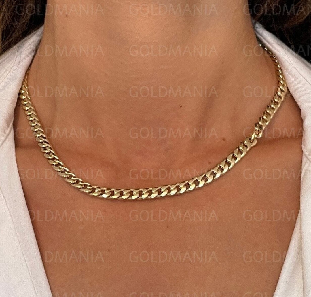 14K Yellow Gold Miami Cuban Link Chain Necklace, 16” Adjustable to 14 ...