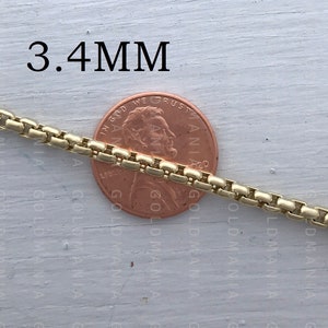 14K Solid Gold Round Box Link Chain Necklace, 16" 18" 20" 22" 24", 1 ...