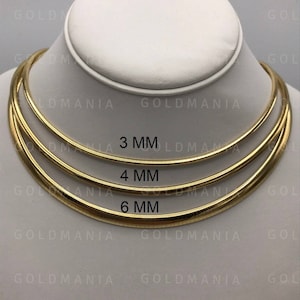 14K Solid Gold Omega Necklace, 4MM Thick, 16" 18" 20" Inch, 14K Yellow ...