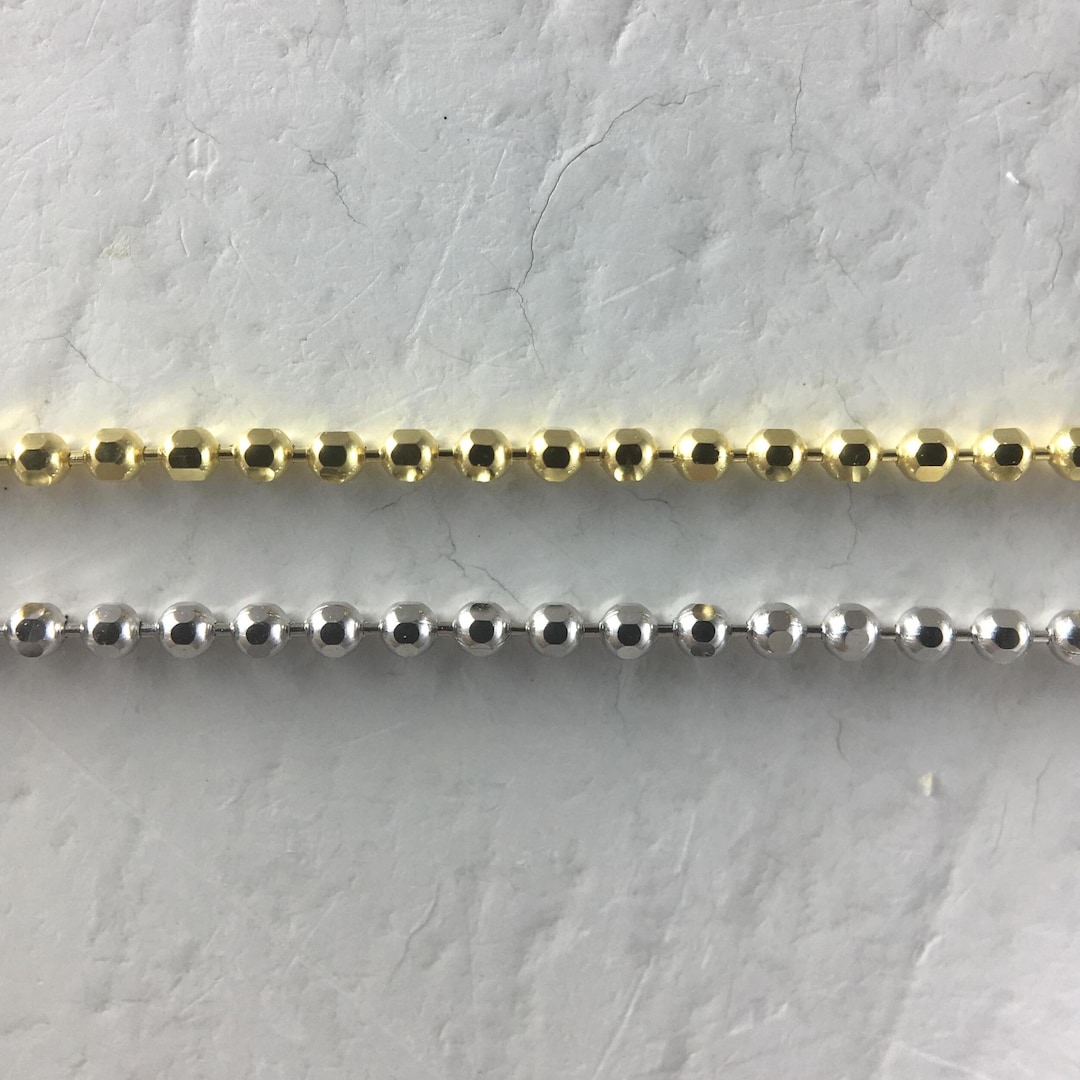 14K Solid Gold Bead Chain Necklace: 1mm Diamond Cut, Women - Etsy