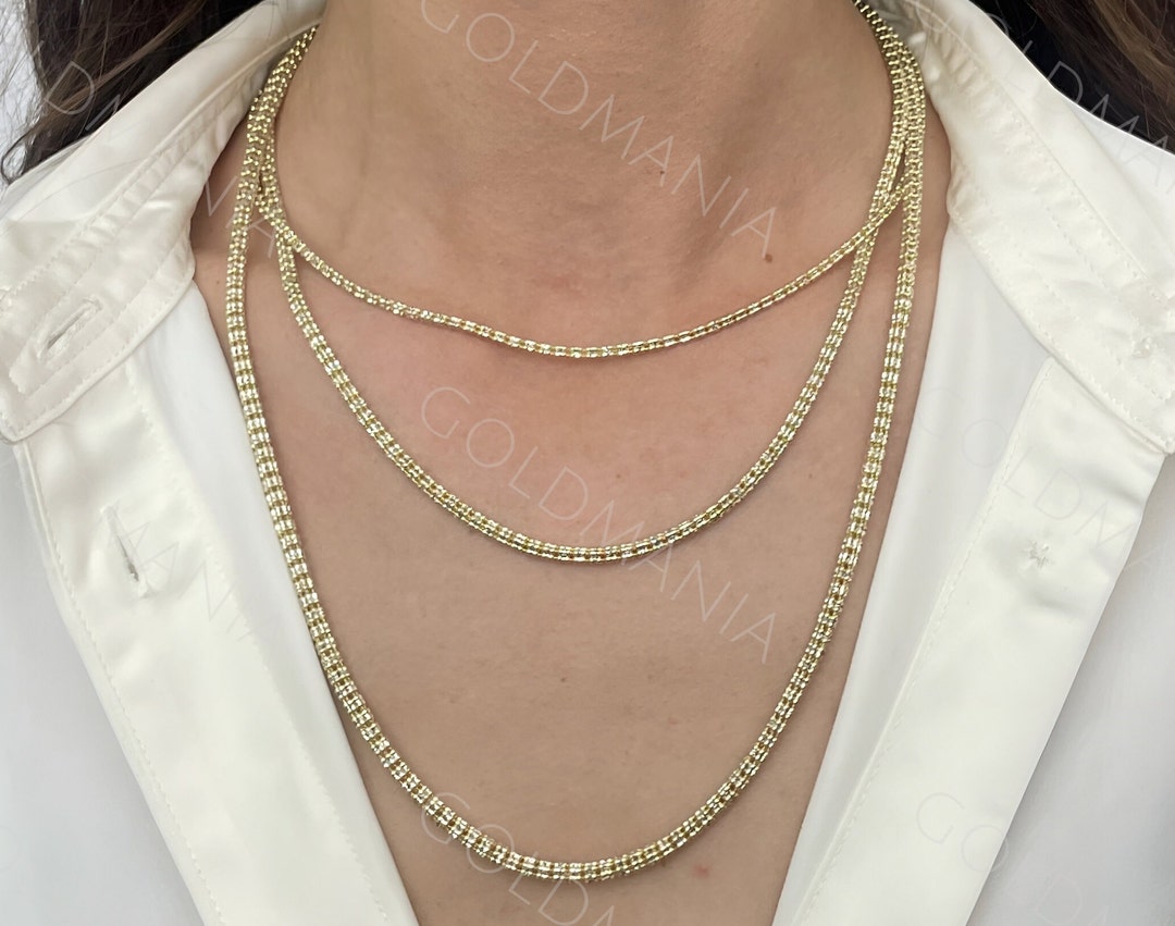14K Gold Two Tone Chain Necklace, 18 20 22 24, 2.75mm 3.15mm 3.25mm ...