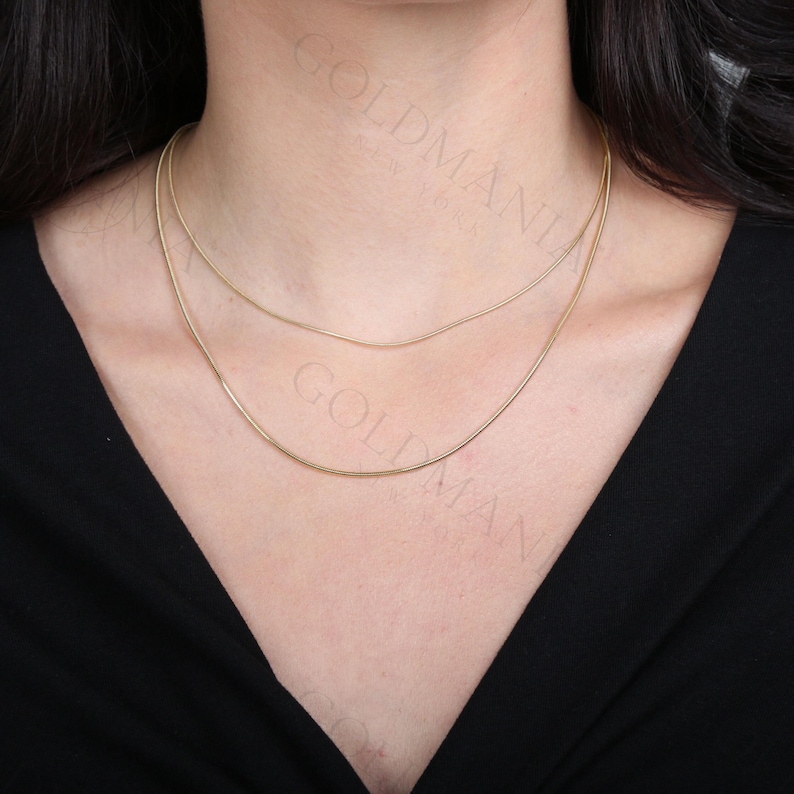 14K Yellow Gold Snake Chain Necklace, Real Gold, 1mm-1.9mm Thick (16-24 ...