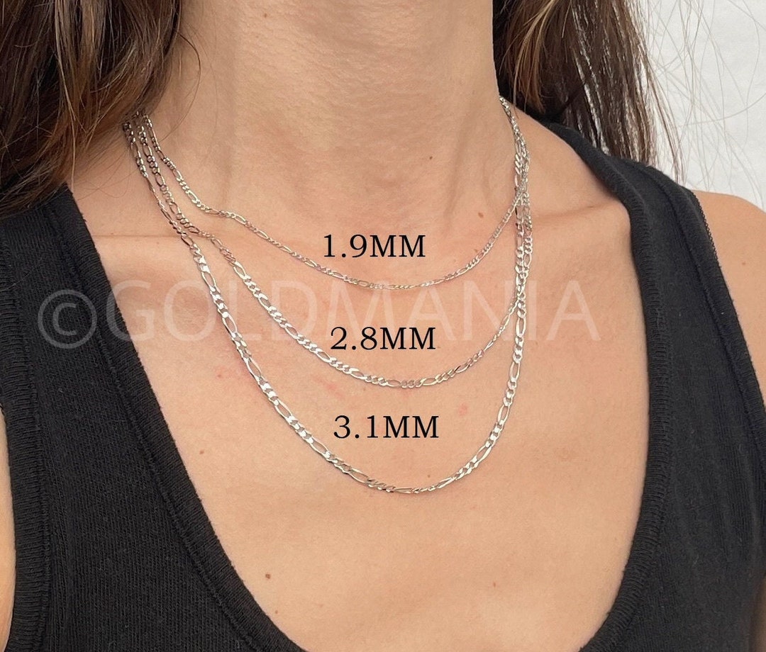 14K Solid White Gold Figaro Link Chain Necklace, 16 14K Solid White Gold Figaro Link Chain Necklace, 16