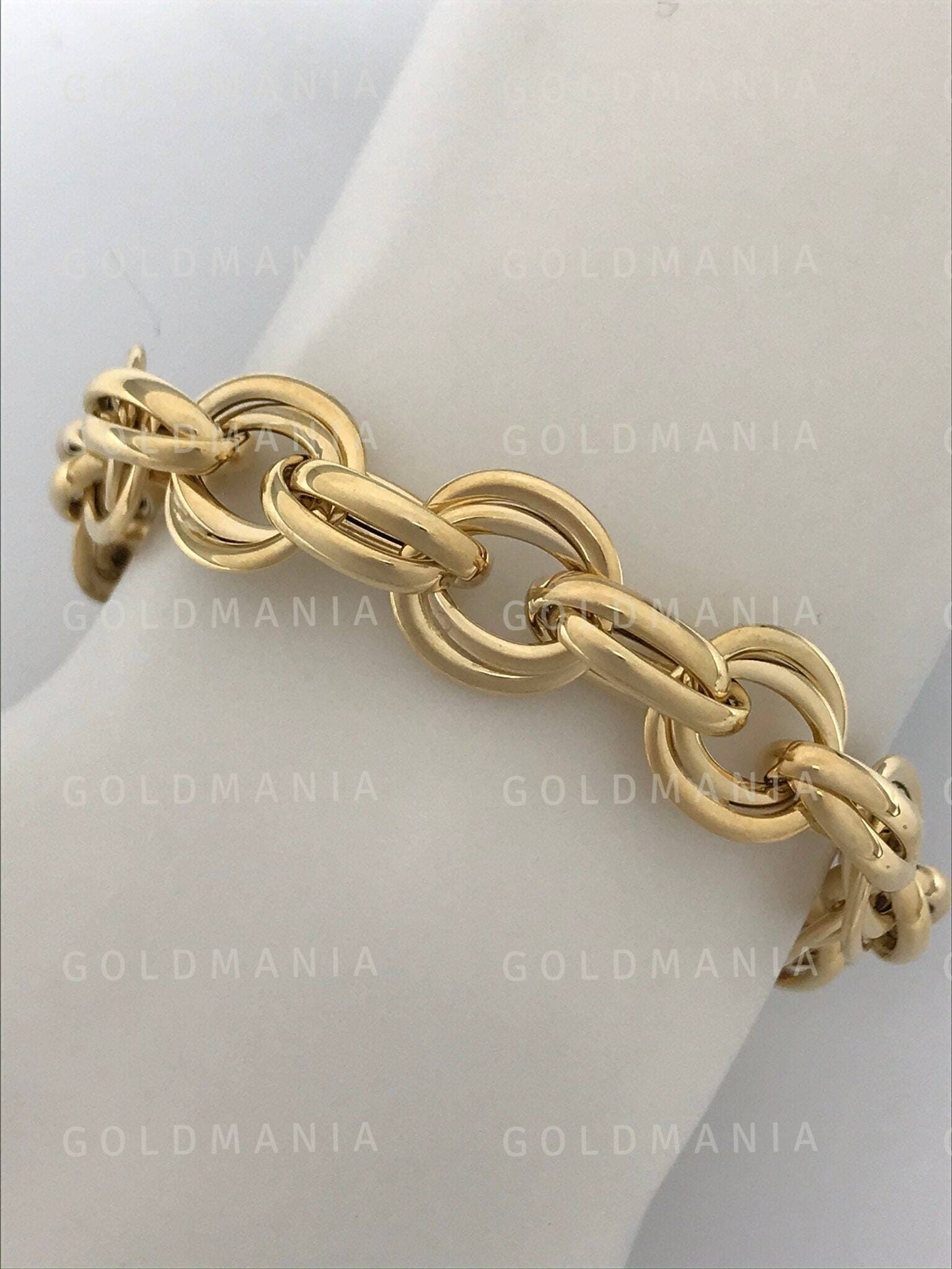 14K Yellow Gold Double Link Chain Bracelet 8 Inch 12mm Thick Gold Bracelet Real Gold Bracelet Round Link Bracelet Women