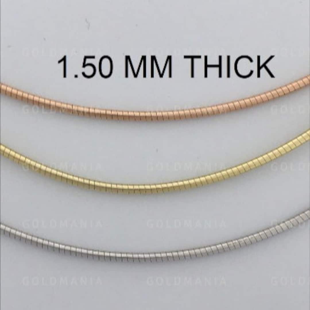 14K Solid Yellow Gold Round Omega Chain Necklace, 16 17 18 20 Inch, 1mm ...