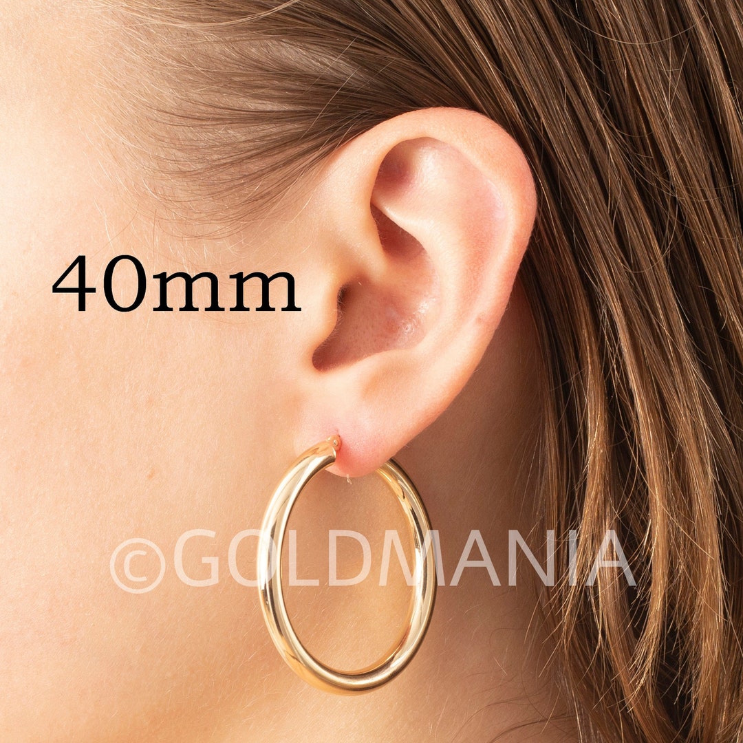 Hoop Earrings 14K Gold 4mm Thick Real Gold Hoops 30mm 40mm - Etsy