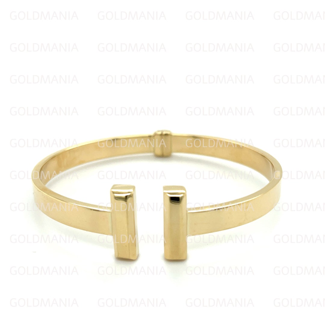 14K Yellow Gold Bar Cuff Bangle Bracelet 6mm Thick Real Gold - Etsy