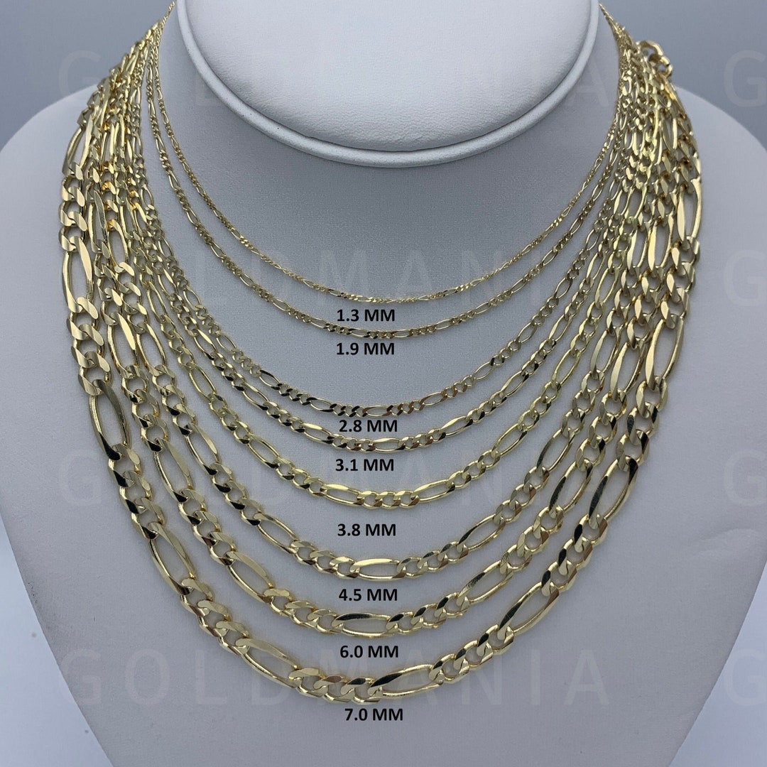 14K Solid Gold Figaro Link Chain Necklace, 16 14K Solid Gold Figaro Link Chain Necklace, 16